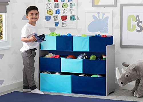 Delta Children Deluxe Multi-Bin Toy Organizer with Storage Bins - Greenguard Gold Certified, Grey/Blue Bins