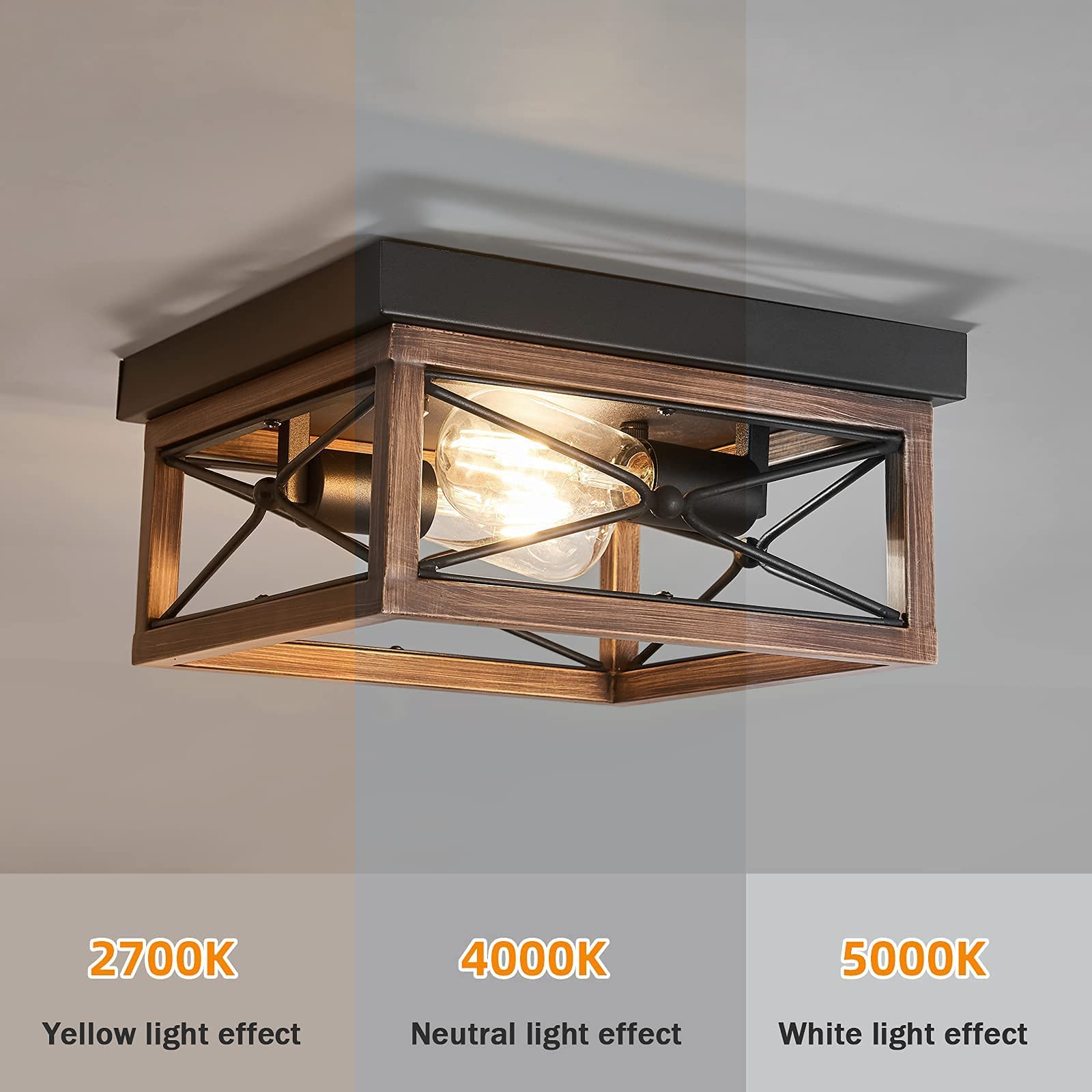 FGSADI Retro Farmhouse Flush Mount Ceiling Light,2-Light Metal Rustic Vintage Ceiling Light, Close to Ceiling Light Fixture for Hallway Entryway Bedroom Kitchen Island Dining Room.