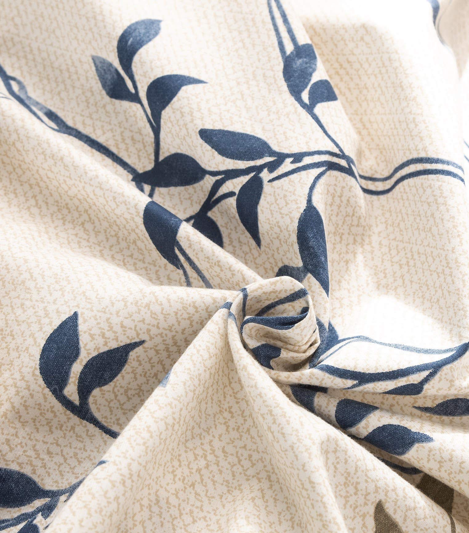 Tache Elegant Leaf Vine Nature Earthy Floral Neutral Cream Beige Tan Blue Breathable Poplin Cotton Zipper Duvet Cover, King