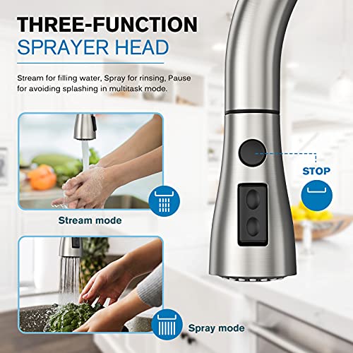 Kitchen Faucets, Kitchen Faucet with Pull Down Sprayer, High Arc Single Handle Kitchen Sink Faucet with Water Lines, Brushed Nickel Kitchen Faucet with Sprayer, RV Kitchen Sink faucets