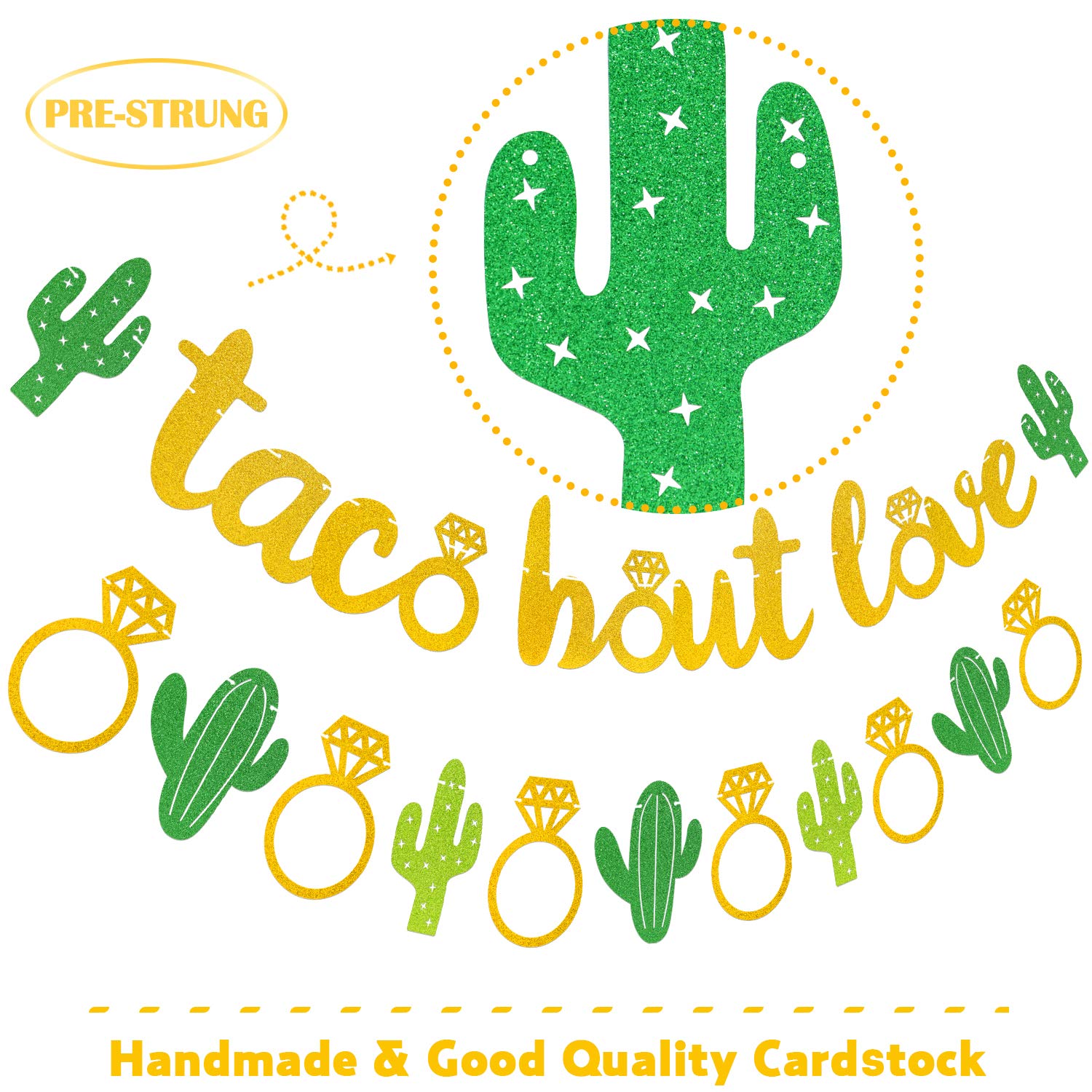 Taco Bout Love Banner Gold Glitter Bachelorette Wedding Engagement Bridal Shower Backdrop Mexican Fiesta Themed Party Supplies Decorations 2 Set