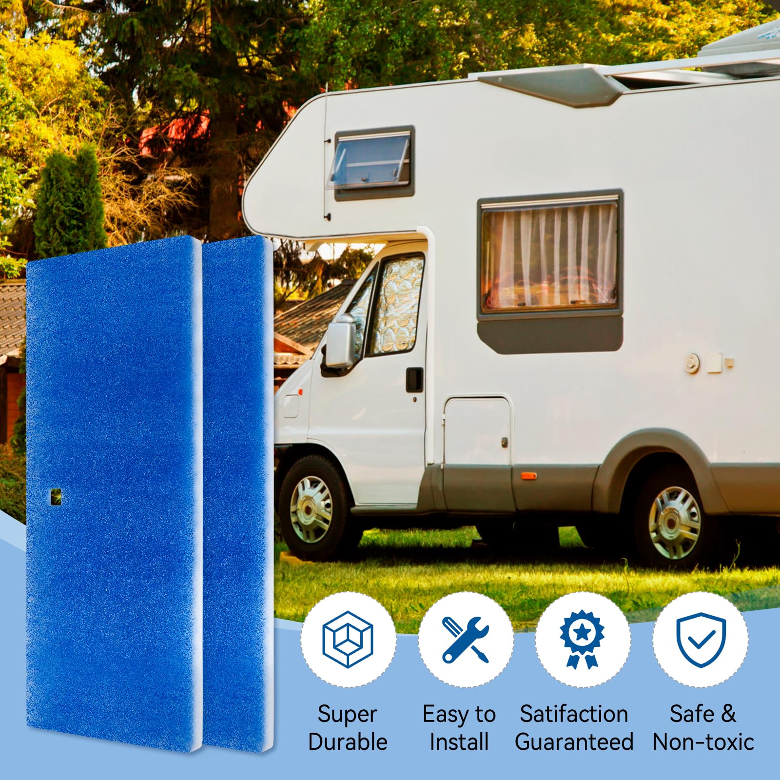 luxlead 6” x 14” RV AC Filter Air Filter Unit Compatible with Coleman Mach Air Conditioner - 4 Pack Replacement RV Filter Merv 6 AC Unit with Center Square Hole for Camper Motorhome Grille Vent, Blue