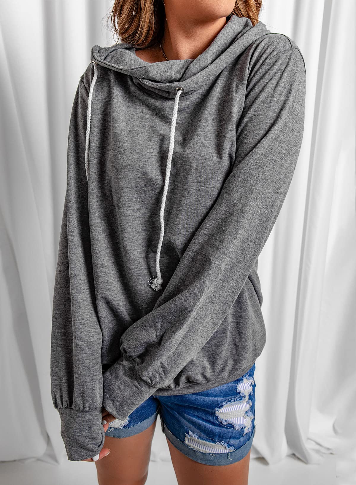 Dearlove Womens Casual Long Sleeve Drawstring Hoodies Sweatshirt Solid Color Comfy Loose Pullover Tops with Kangaroo Pockets Gray X-Large