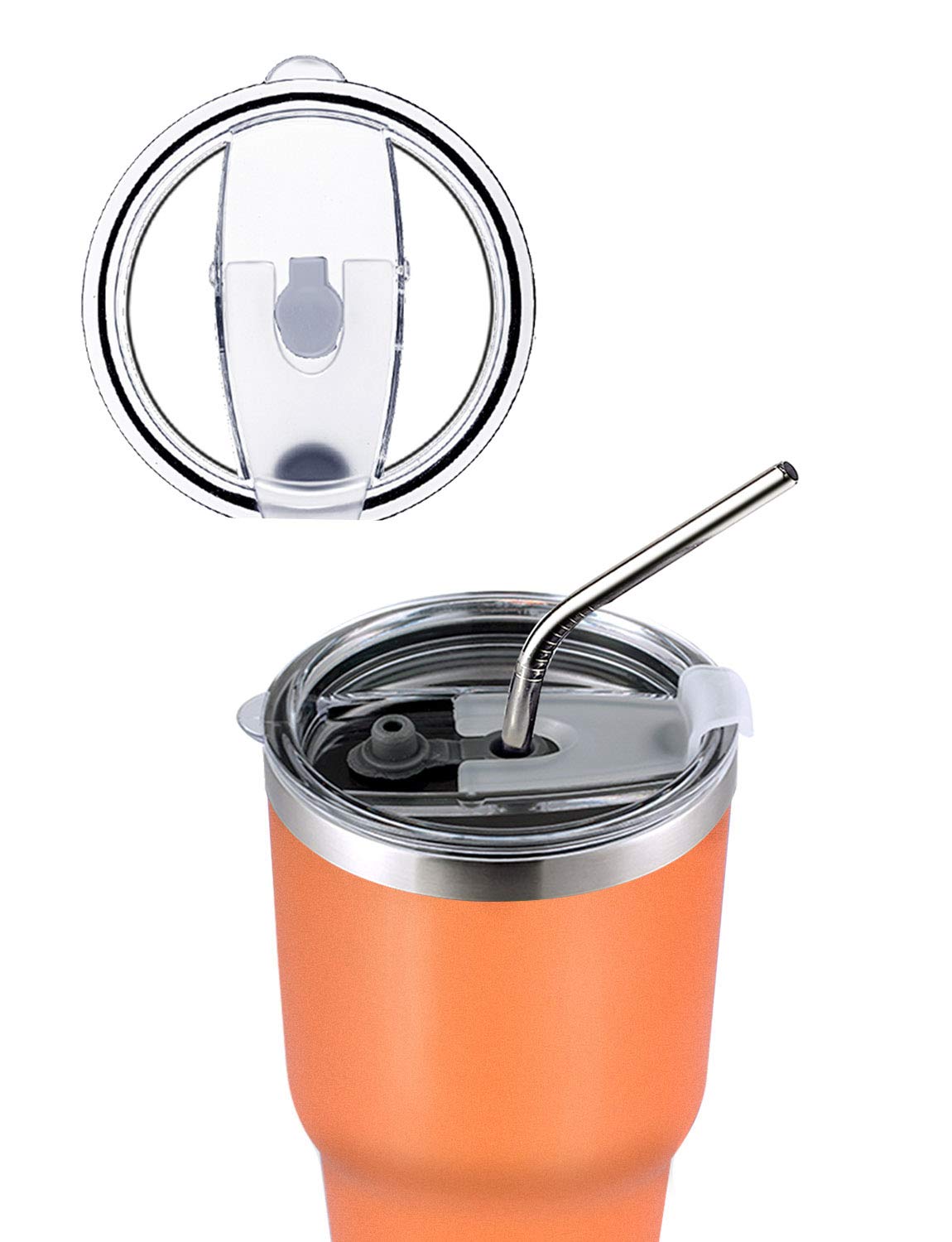 DYNAMIC SE 30oz Tumbler Double Wall Stainless Steel Vacuum Insulated Travel Mug with Splash-Proof Lid Metal Straw and Brush (Orange)