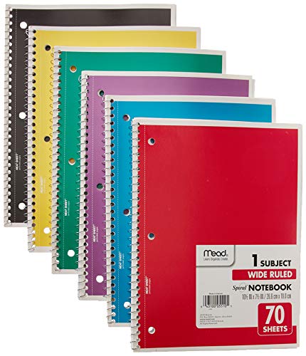 Mead Spiral Notebook, Wide Ruled, 1 Subject, 70 Sheets, 24 PACK