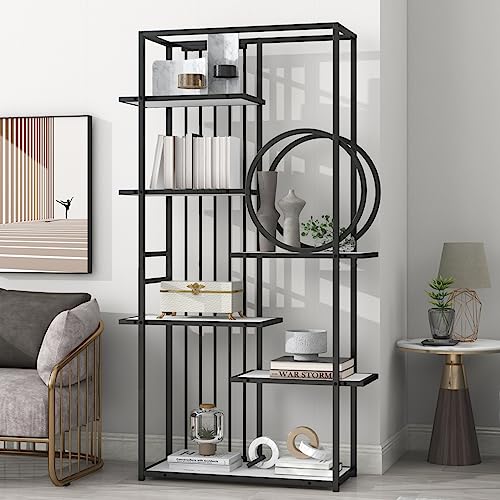 TRIPLE TREE 6 Tiers Bookcase,Open Bookshelf with Black Metal Frame,Storage Large Book Shelf Furniture for Living Room Bedroom Home Office