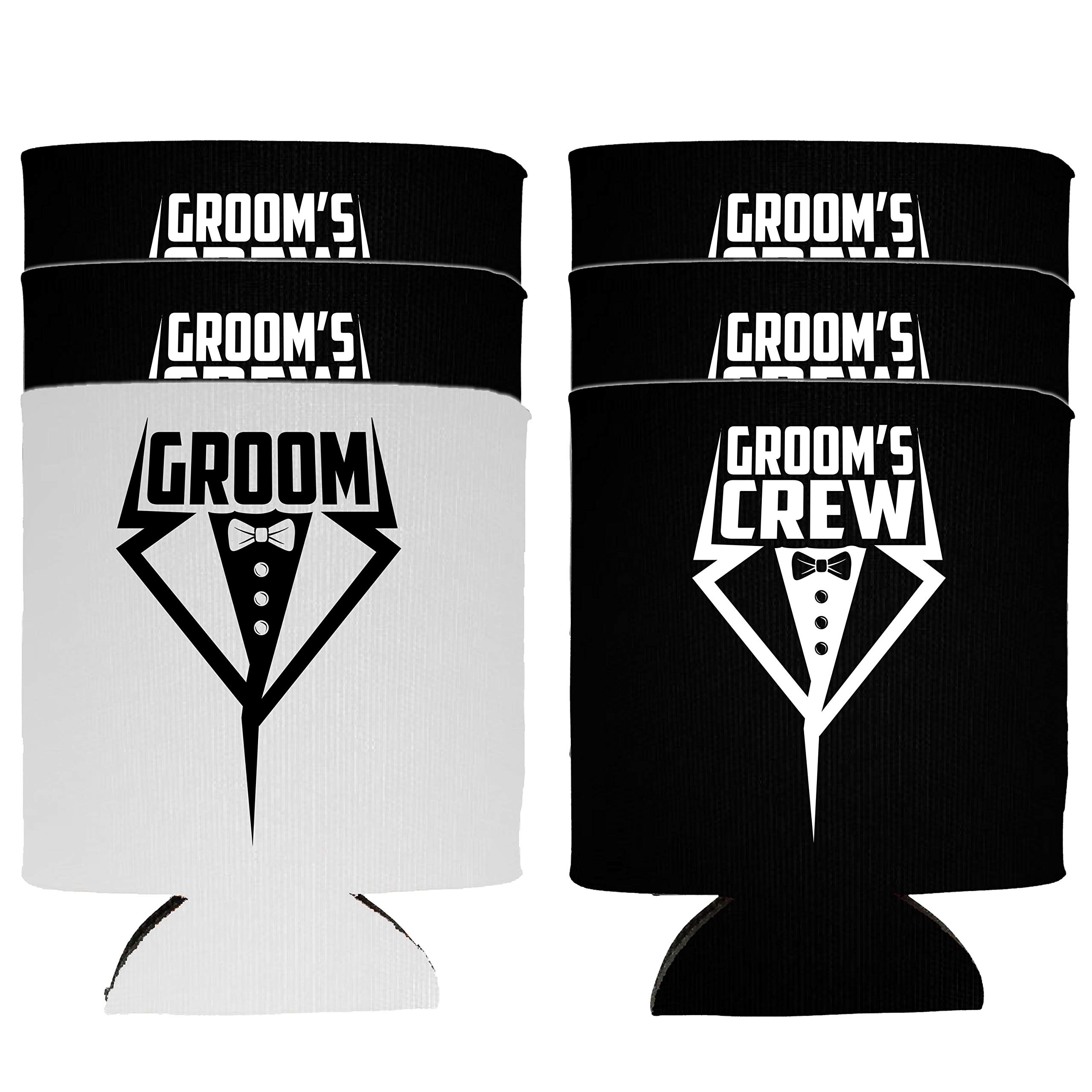 Groom and Groom's Crew Tuxedo Insulated Can Coolie Coolers (Groom + Groom'sCrew Tux - 6 Pack)