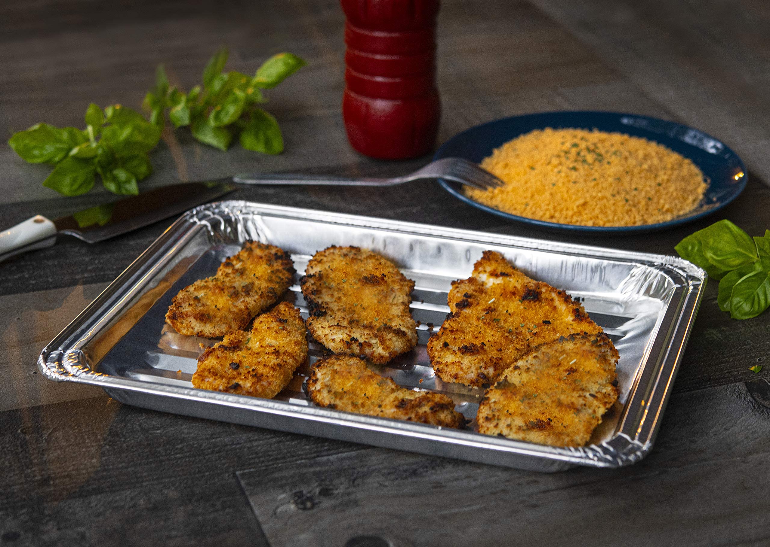 Heavy Duty Aluminum Foil Broiler Pans | Disposable Nonstick Oven Broiling Roaster Pan for Burgers, Steaks, Bacon, Roasts, Vegetables | 13 x 9 Inch Rectangular Prep Trays | 25 Pack