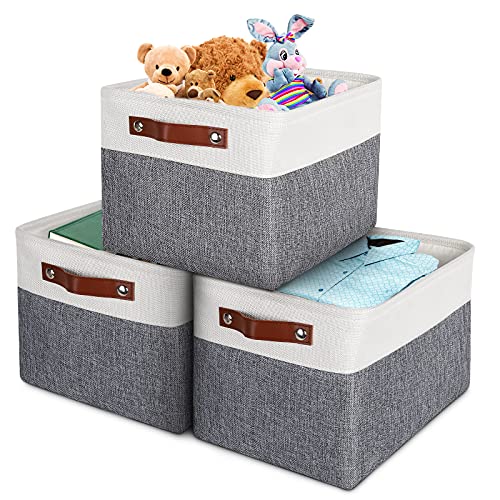 MeCids Storage Bins - 3-Piece Packs Collapsible Fabric Large Storage Baskets Bins - Organizers and Storage for Closet Shelves, Toy, Office, Nursery – Large, Medium & Small Sizes