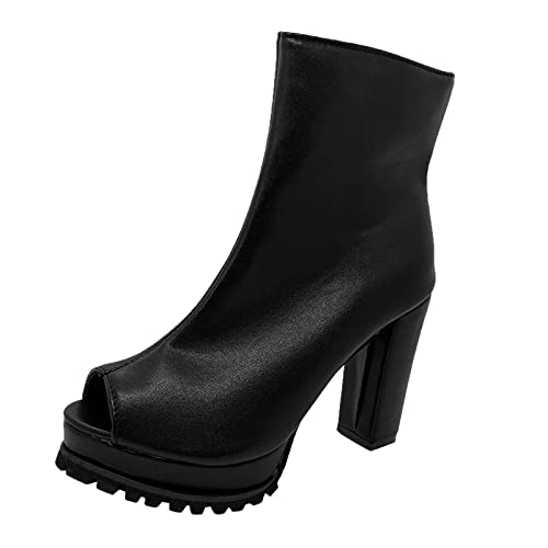 FASDNENDYS Heels Zipper Fashion Boots Chunky Women's Retro High Short Breathable Shoes Womens Zipper Boots Black