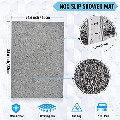 Shower Mats Non Slip Without Suction Cups, 23.6×34.6 Inch, Bath Mat for Textured Tub Surface, Loofah Mats for Shower and Bathroom, Quick Drying, Grey