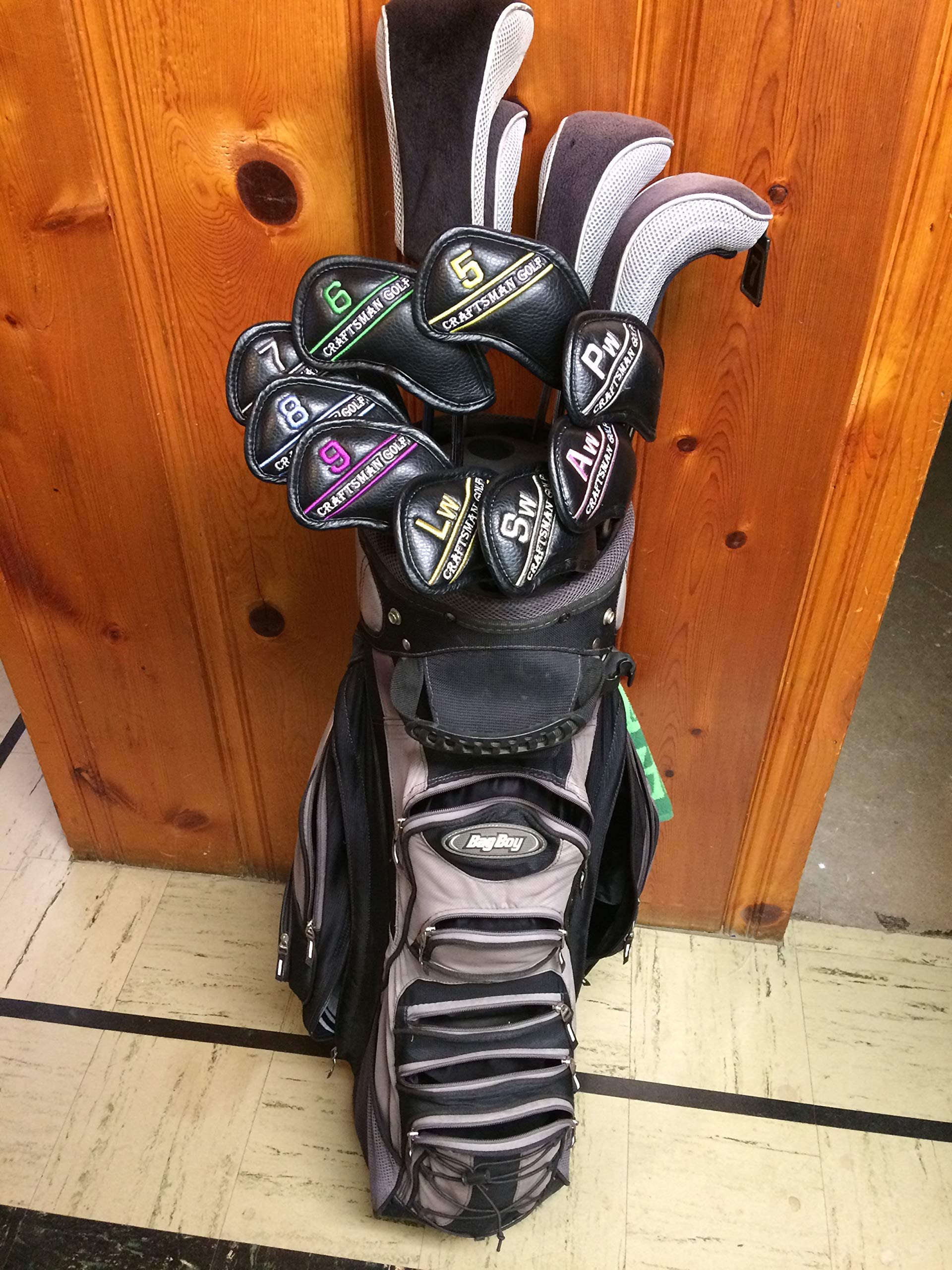 CRAFTSMAN GOLF 12pcs Black Synthetic Leather Golf Iron Head Covers Set Headcover with Colorful Number Embroideried,Easily get The Needed Iron for Callaway, Ping, Taylormade, Cobra Etc.
