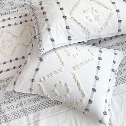 Style Quarters Duvet Covers Queen Size, 3pcs Soft and Embroidery Shabby Chic Boho Bedding Sets,55% Cotton 45% Polyester Tufted Comforter Cover Includes 1 Duvet Cover and 2 Pillow Shams
