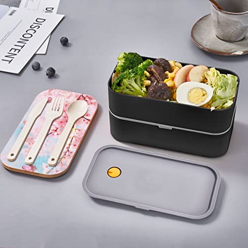 KOOLR Pink Sakura Print Bento Box Adult Lunch Box With 2 Compartments Stackable For Work Picnic Leak Proof Bento Box