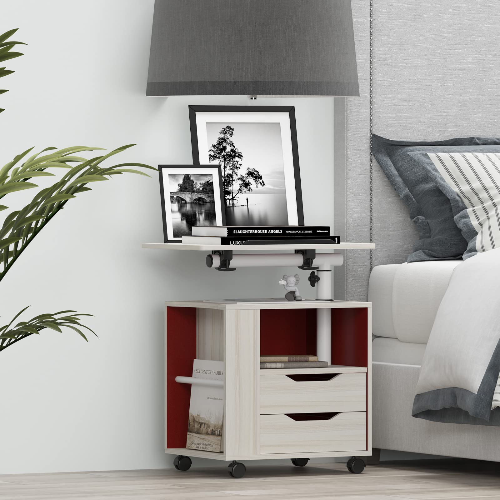 sogesfurniture Nightstand, Height Adjustable Movable Bedroom Side Table, Overbed Bedside Table, Stackable End Table, Bedside Table, Bedroom Furniture, Maple