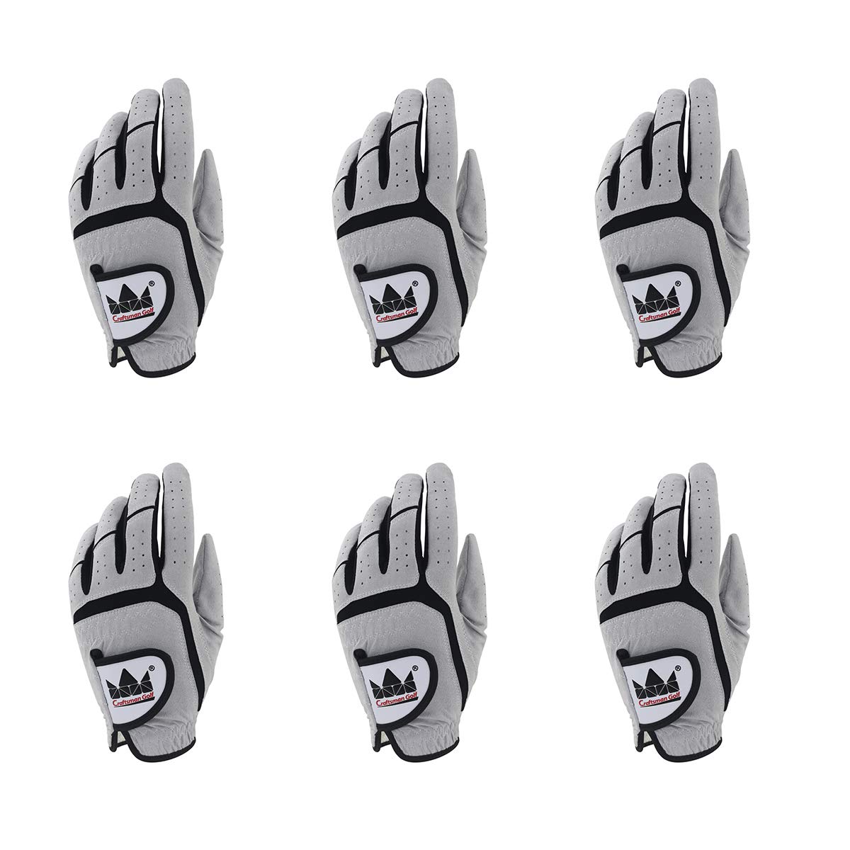 Craftsman Golf Men's Players Gray or White Breathable Golf Glove for Right Handed Golfer Worn on Left Hand 6 Pack (Gray, Medium)
