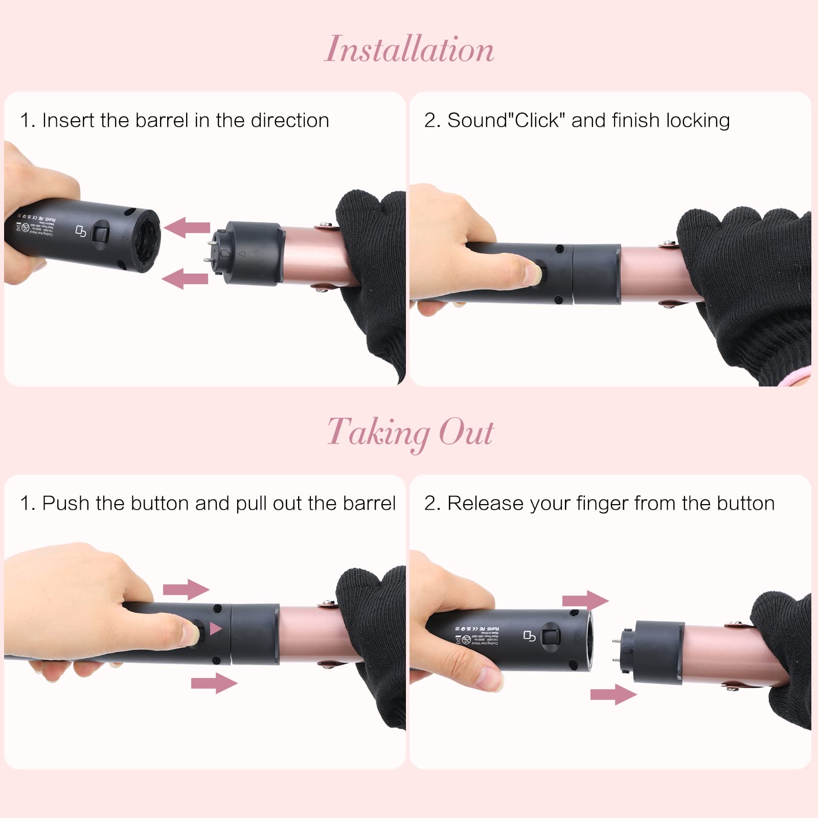 Curling Iron, 5 in 1 Curling Wand Set with 3 Barrel Hair Crimper Hair Tool & 4 Interchangeable Ceramic Curling Wand(0.35β-1.25β), 2 Temps, Instant Heating, Include Heat Protective Gloves & 2 Clips