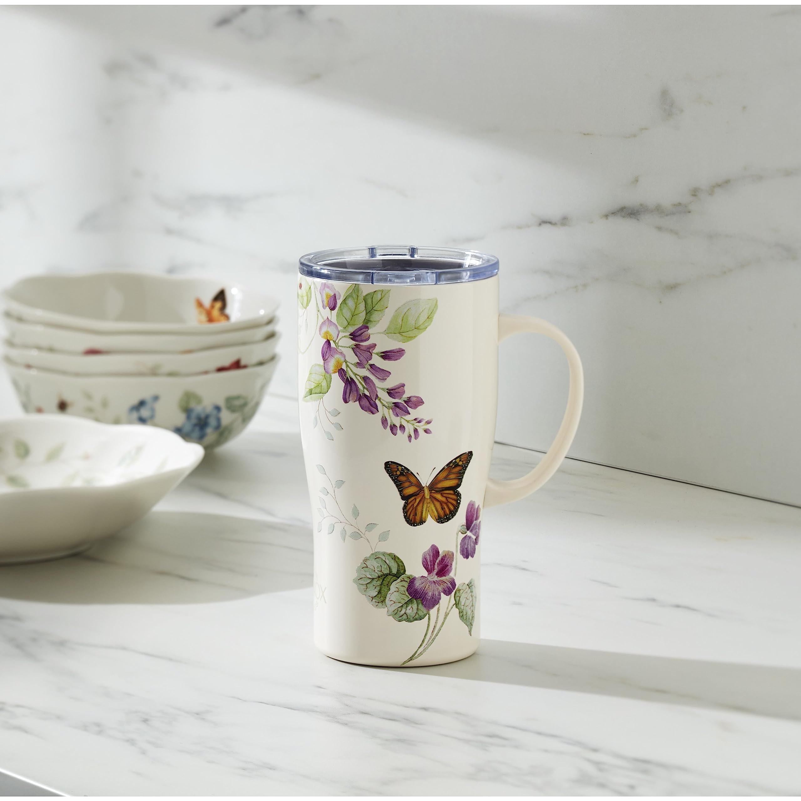 Lenox 895750 Butterfly Meadow Purple Flowers Stainless Steel Car Coffee Mug, 2 Count