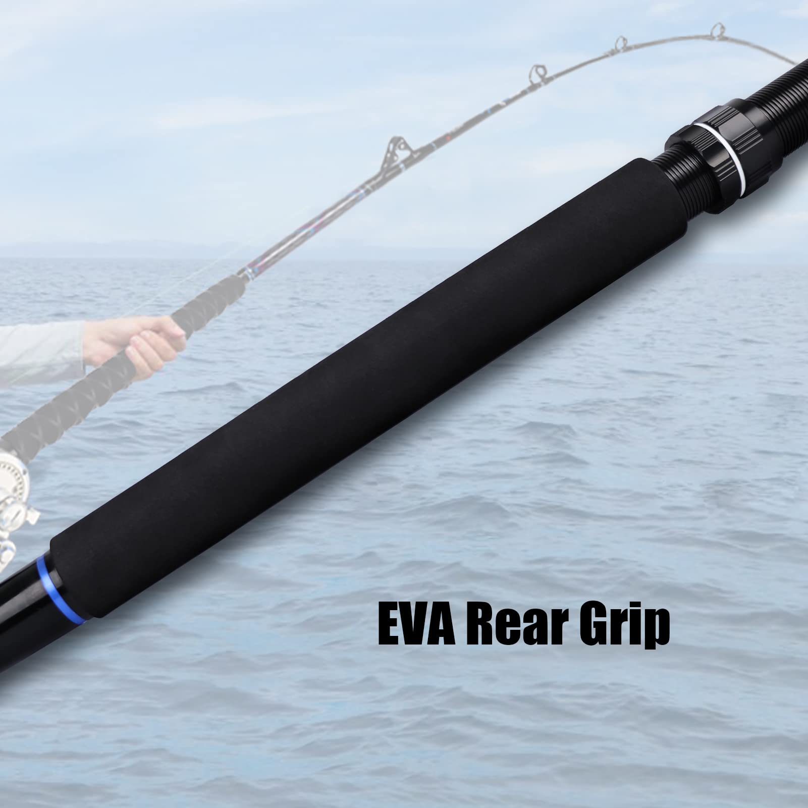Fiblink 1-Piece Trolling Rod Saltwater Deep Dropper 6-Feet Big Game Rod Conventional Boat Fishing Pole (30-50Lbs)