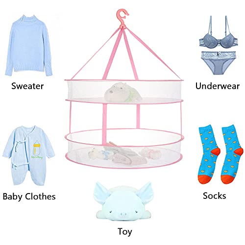 Oikejias 2-Tier Foldable Sweater Mesh Dryer, Potable Hanging Drying Rack Flat Clothes Drying Net Collapsible Laundry Hanging Mesh Rack - Pink