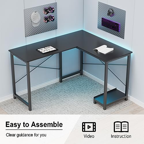 Sweetcrispy L Shaped Gaming Desk, Computer Desk Corner Desks PC Gaming Desk Table with CPU Stand Side Bag for Home Office Dorm Sturdy Writing Workstation, White, 50 Inch
