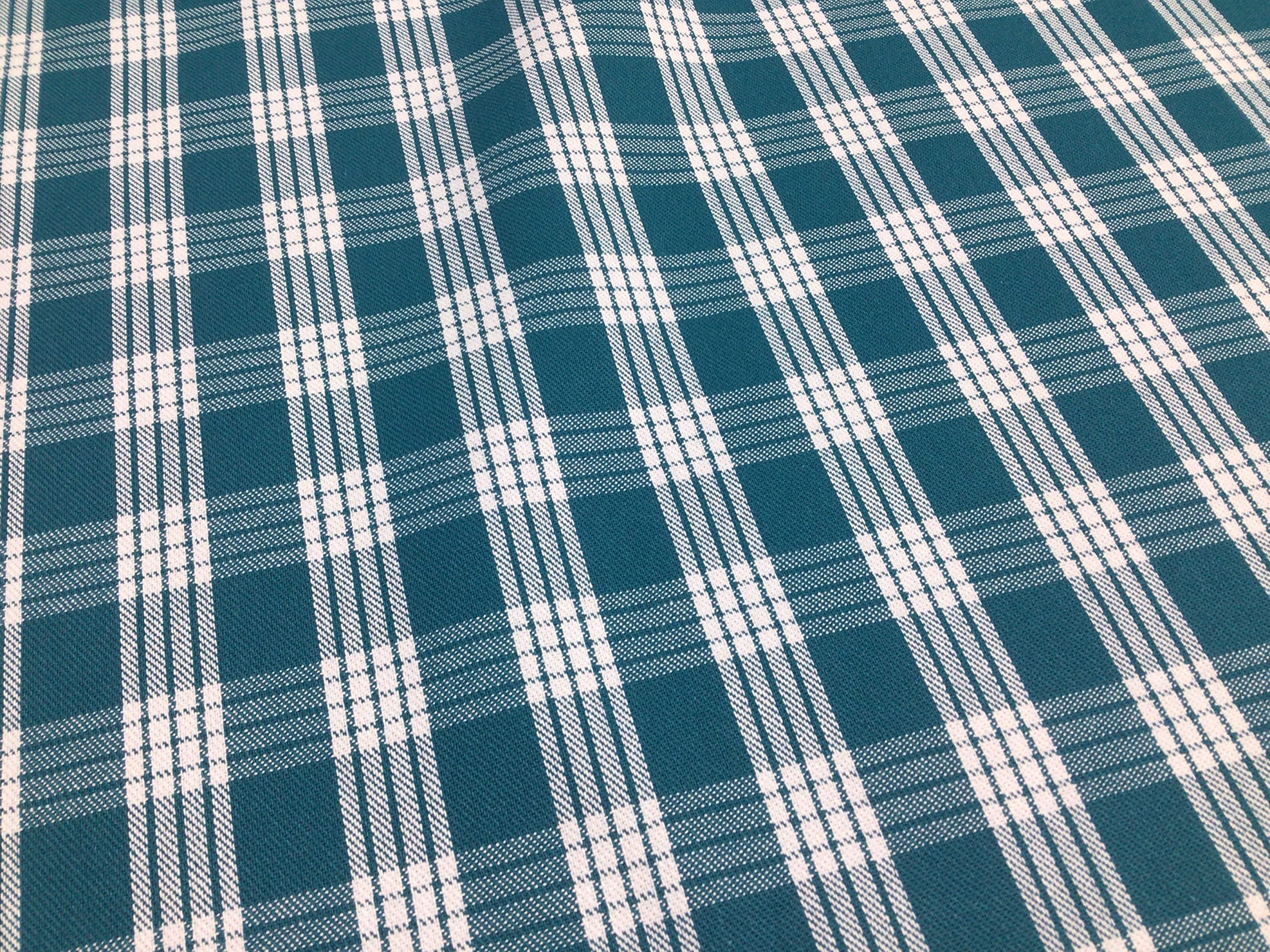 Teal Woven Palaka Hawaiian Print Fabric Sold by The Yard