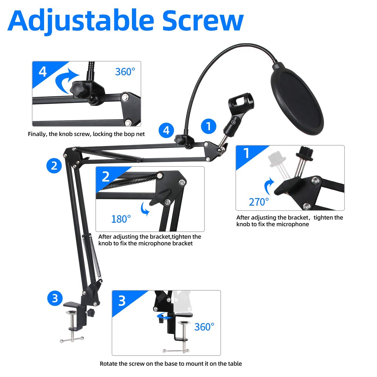 Depusheng NB-35 Microphone Scissor Arm Stand and Table Mounting Clamp & NW Filter Windscreen Shield & Metal Mount Kit