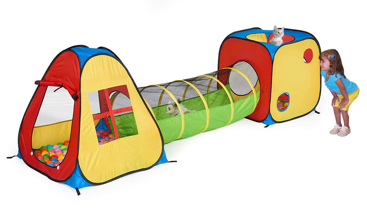 UTEX 3 in 1 Pop Up Play Tent with Tunnel, Ball Pit for Kids, Boys, Girls, Babies and Toddlers, Indoor/Outdoor Playhouseļ¼Yellow