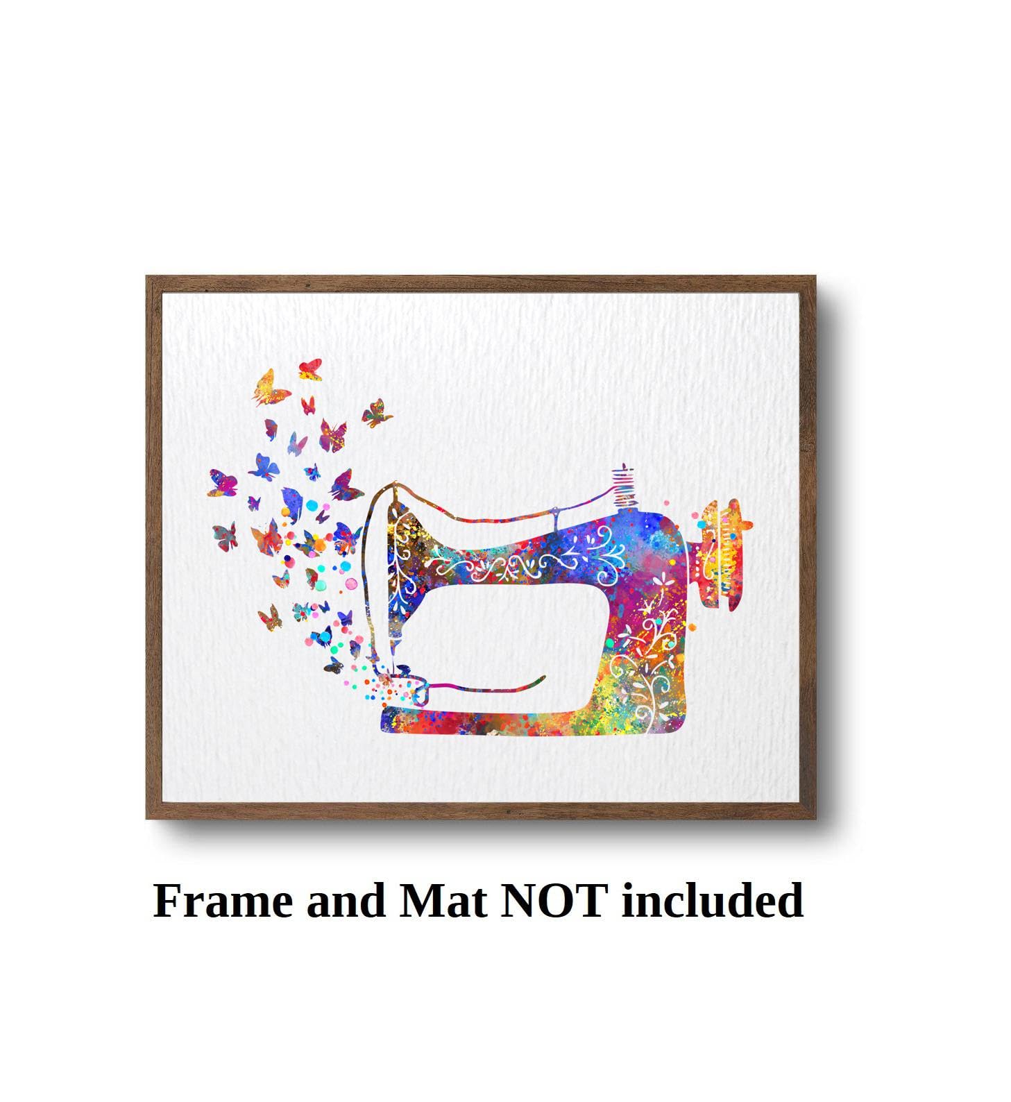 Dignovel Studios 8X10 Unframed Sewing Machine Butterfly Seamstress Sewing Watercolor Art Print Poster Housewarming Wall Giclee Office Home Decor DN533