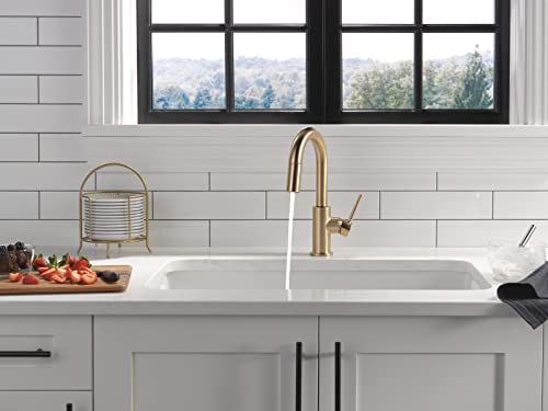 Delta Faucet Trinsic Gold Bar Faucet with Pull Down Sprayer, Bar Sink Faucet Single Hole, Wet Bar Faucets with Pull Down Sprayer, Prep Sink Faucet, Faucet for Bar Sink, Champagne Bronze 9959-CZ-DST