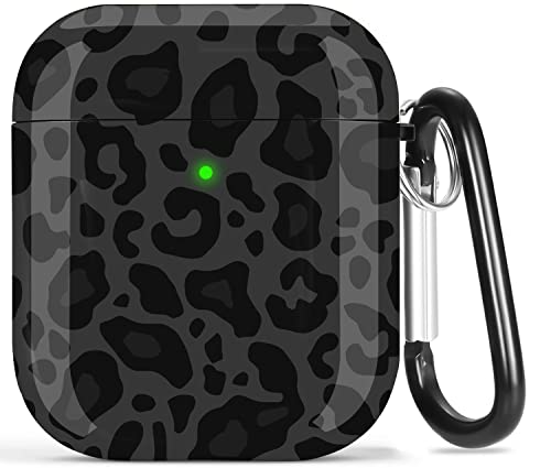 Leopard Airpods Case for Women, Olytop Cute Cheetah Print Airpod Case Cover for Apple AirPods 2&1 Charging Case, Shockproof Protective Cover Skin Shell Girls with Keychain- Black/Grey Leopard