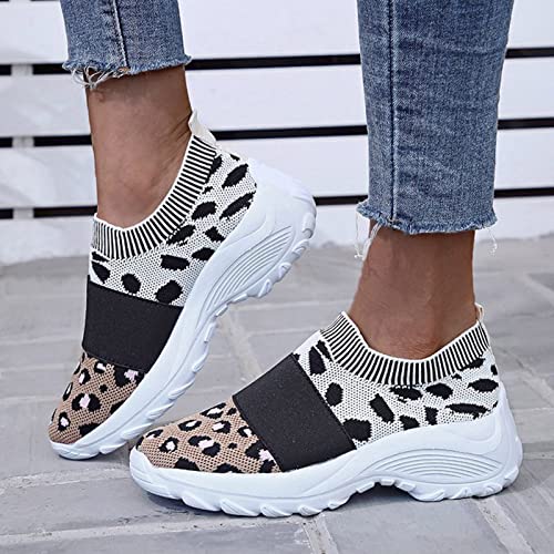 FASDNENDYS Ladies Fashion Mesh Breathable Shoes Lightweight Colorblock Leopard Print Platform Post Office Work Shoes Pink