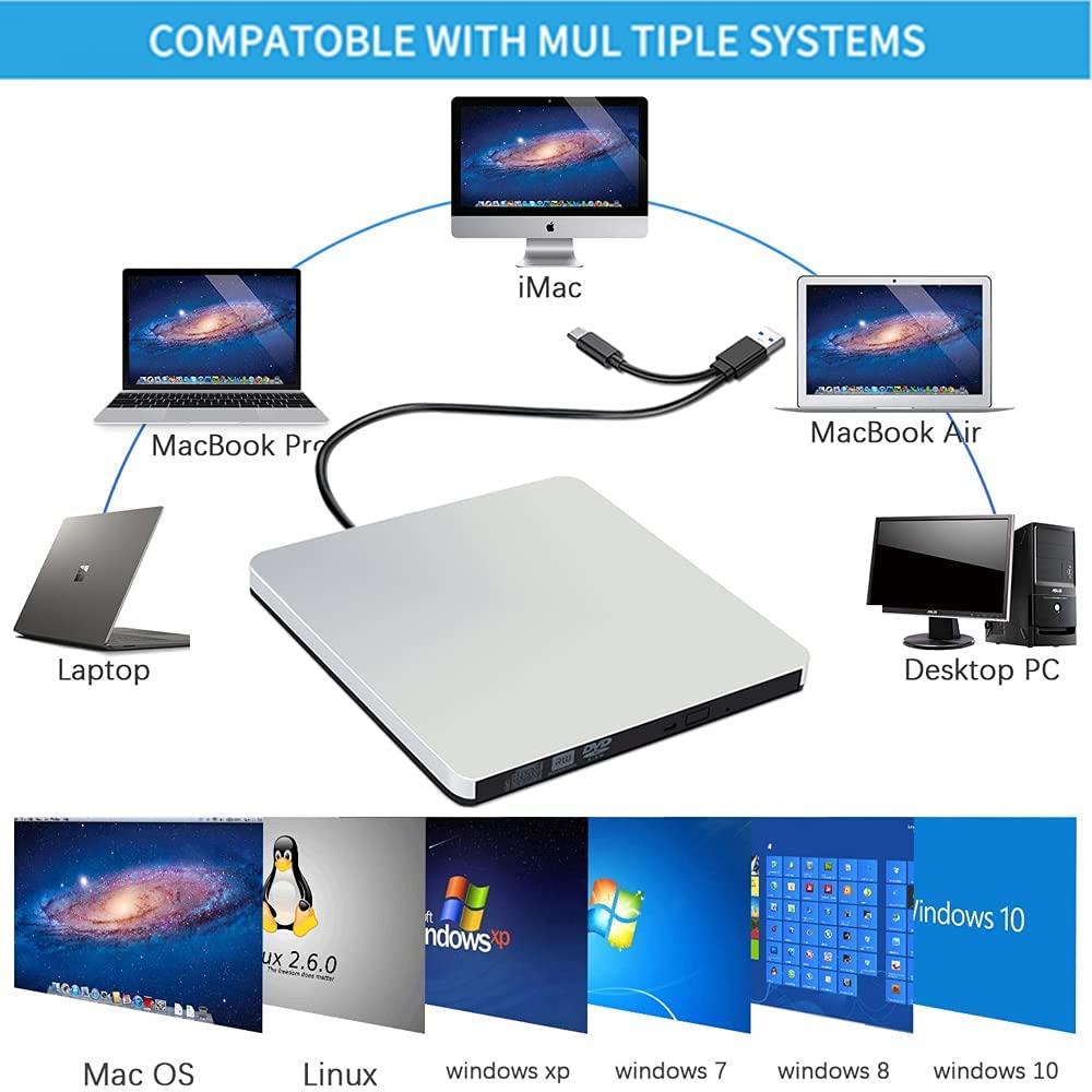 Dainty External Compatible with Read BD DVD CD Drive Portable 3D