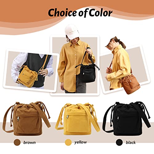 Emprier Women's Small Bucket Bags and Purse Small Canvas Tote Handbag Drawstring Hobo and Shoulder Handbags Black