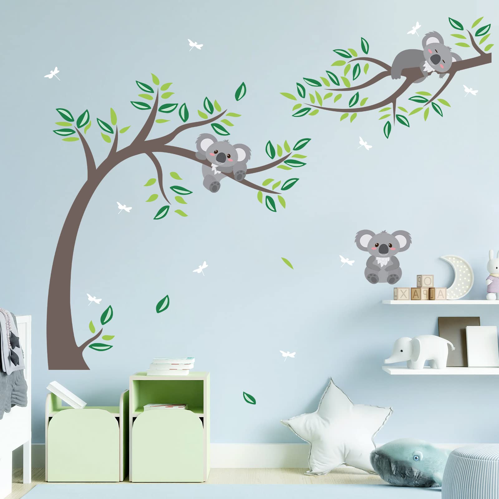 decalmile Koala and Tree Branch Wall Decals Dragonflies Koala Bear Kids Wall Stickers Baby Nursery Childrens Bedroom Wall Decor