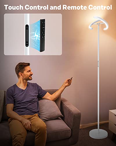 SIBRILLE White Floor Lamp, Modern Stepless Dimmable Standing Lamp 3000-6000K, 20W LED Rotatable Reading Tall Lamp, Touch & Remote Control Uplighter Floor Lamps for Living Room Bedroom Office