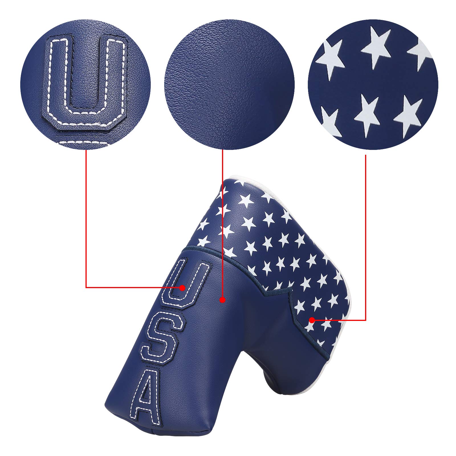 CRAFTSMAN GOLF USA US Flag Stars Leather Golf Blade Head Cover Putter Headcover Magnetic Closure for Scotty Cameron Odyssey