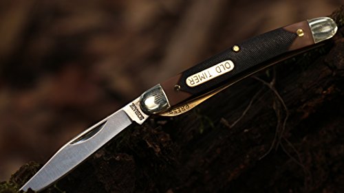 Old Timer 18OT Mighty Mite 4.7in Stainless Steel Traditional Folding Pocket Knife with 2in Clip Point Blade, Nickel Silver Bolsters, and Sawcut Handle for Whittling, Hunting, Camping, EDC, and Outdoor