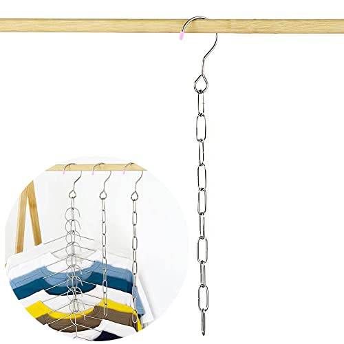 Hangers Space Saving Chain, Closet Organizer and Storage, Magic Hanger Stainless Steel Metal with 10 Holes for Hanging Clothes, College Dorm Room EssentialsïŒCascading Hangers Gain 90% More Space