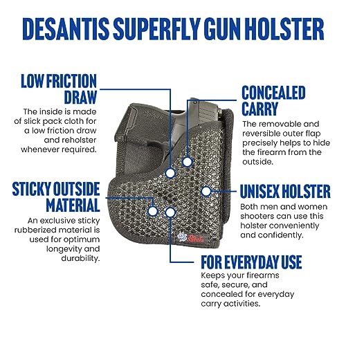 DeSantis Superfly Gun Holster, Made with Sticky Rubberized Fabric, Reversible and Removable Outer Flap, Unisex Pocket Holster, Ambidextrous, Fits SIG P365, P365 SAS, P365 W/Safety, Black