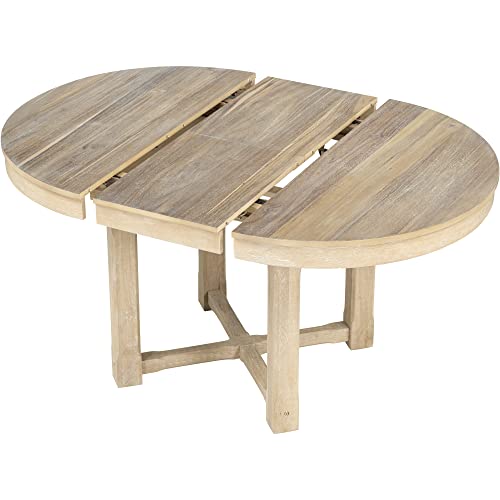 Lepfun 5-Piece Set Two-Size Round to Oval Extendable Butterfly Leaf Table and 4 Upholstered Dining Chairs with Armrests, Perfect for Kitchen and Family (Natural Wood Wash)