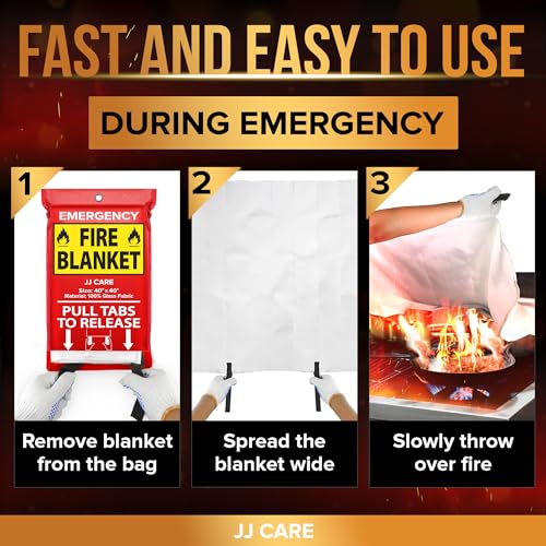 JJ CARE Fire Blanket β 2 Packs with Hooks β Emergency Fire Blanket for Home & Kitchen, High Heat Resistant Fire Suppression Blankets for Home Safety, Kitchen, and Camping