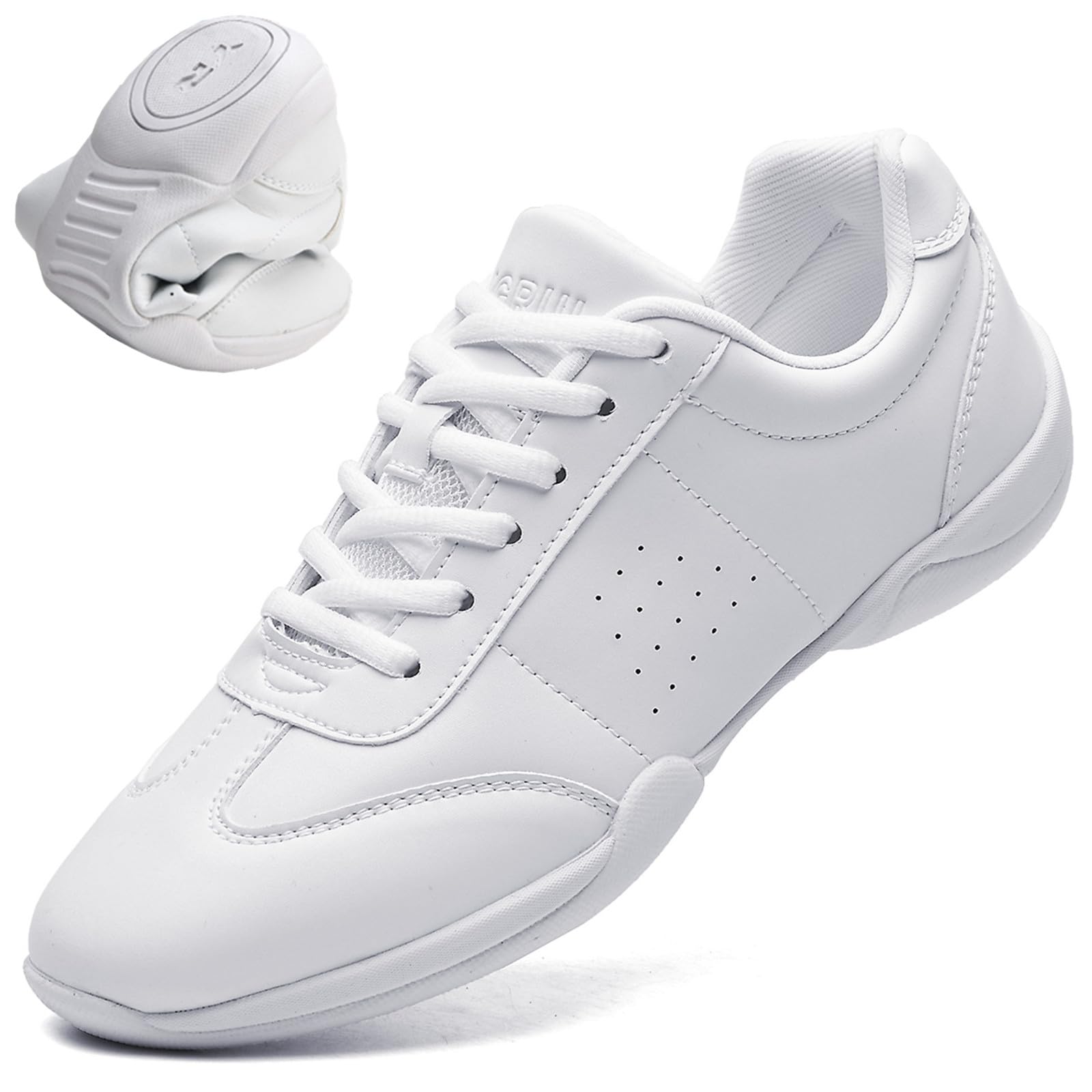 DADAWEN Adult & Youth White Cheerleading Shoe Athletic Sport Dance Shoes Training Competition Tennis Sneakers Cheer Shoes White US Size 5 M Big Kid