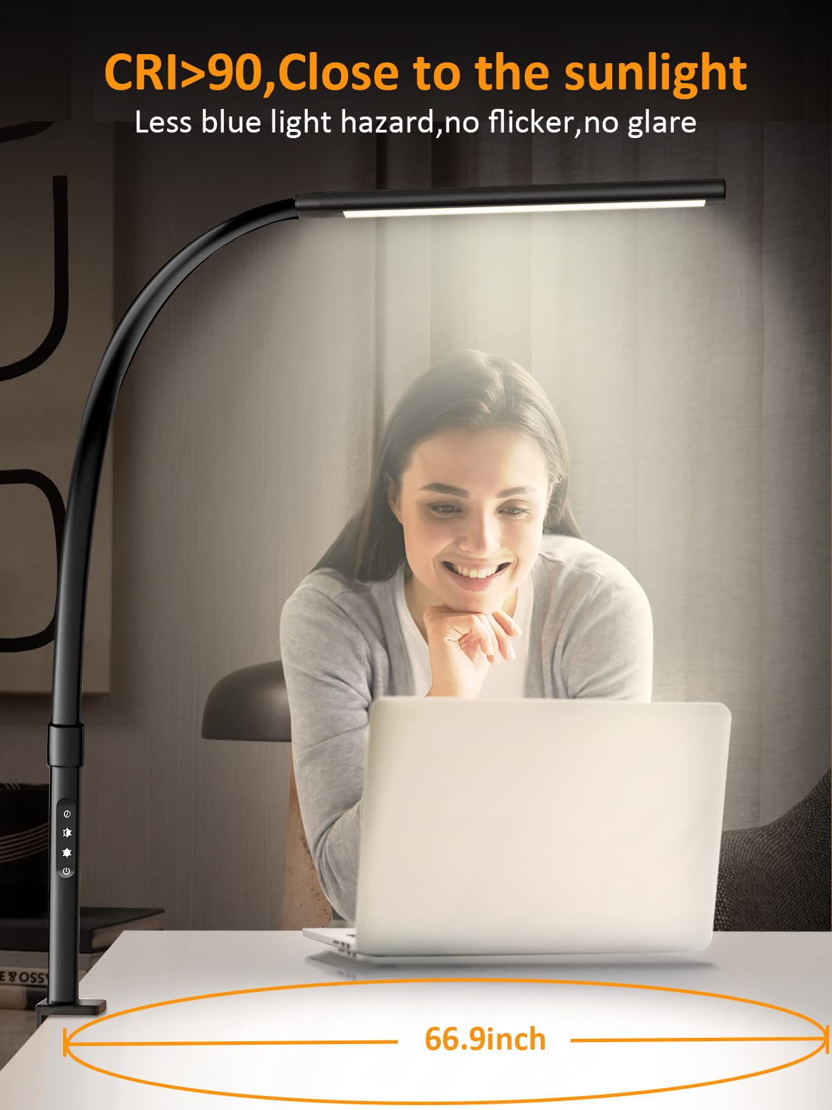 Desk Lamp for Home Office, Eye-Caring LED Desk Lamp with USB C+A Charging Port, Architect Desk Light 5 Lighting 5 Brightness, Flexible Gooseneck Clamp for Reading Study