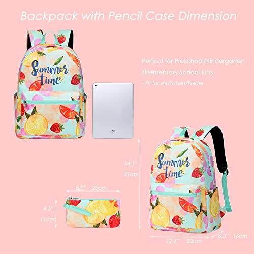 Dafelile Backpack with Pencil Case Set for Girls, 2 in 1 School Bookbag Set Cute Cartoon Lightweight Schoolbag for Kindergarten Elementary School Girls