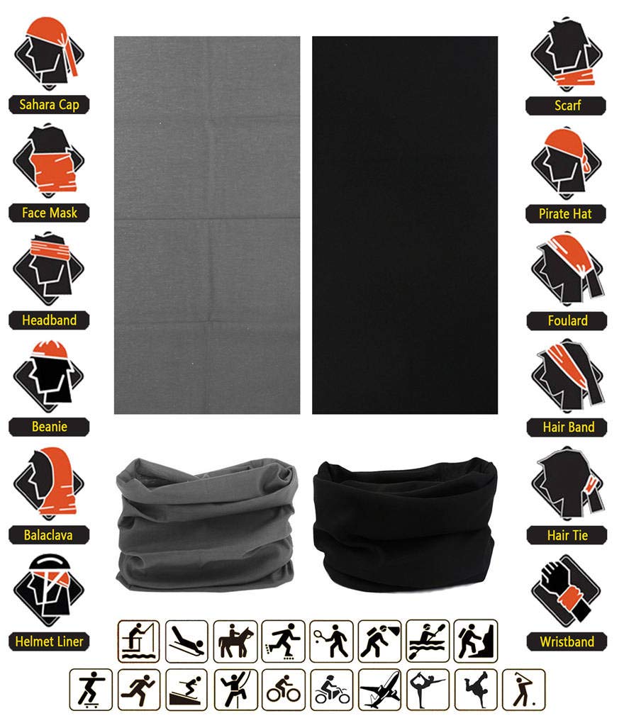 VANCROWN Neck Gaiter Headband Headwear Head Wrap Face Mask Magic Scarf Bandana for Men and Women (6PCS.Solid Color.2)