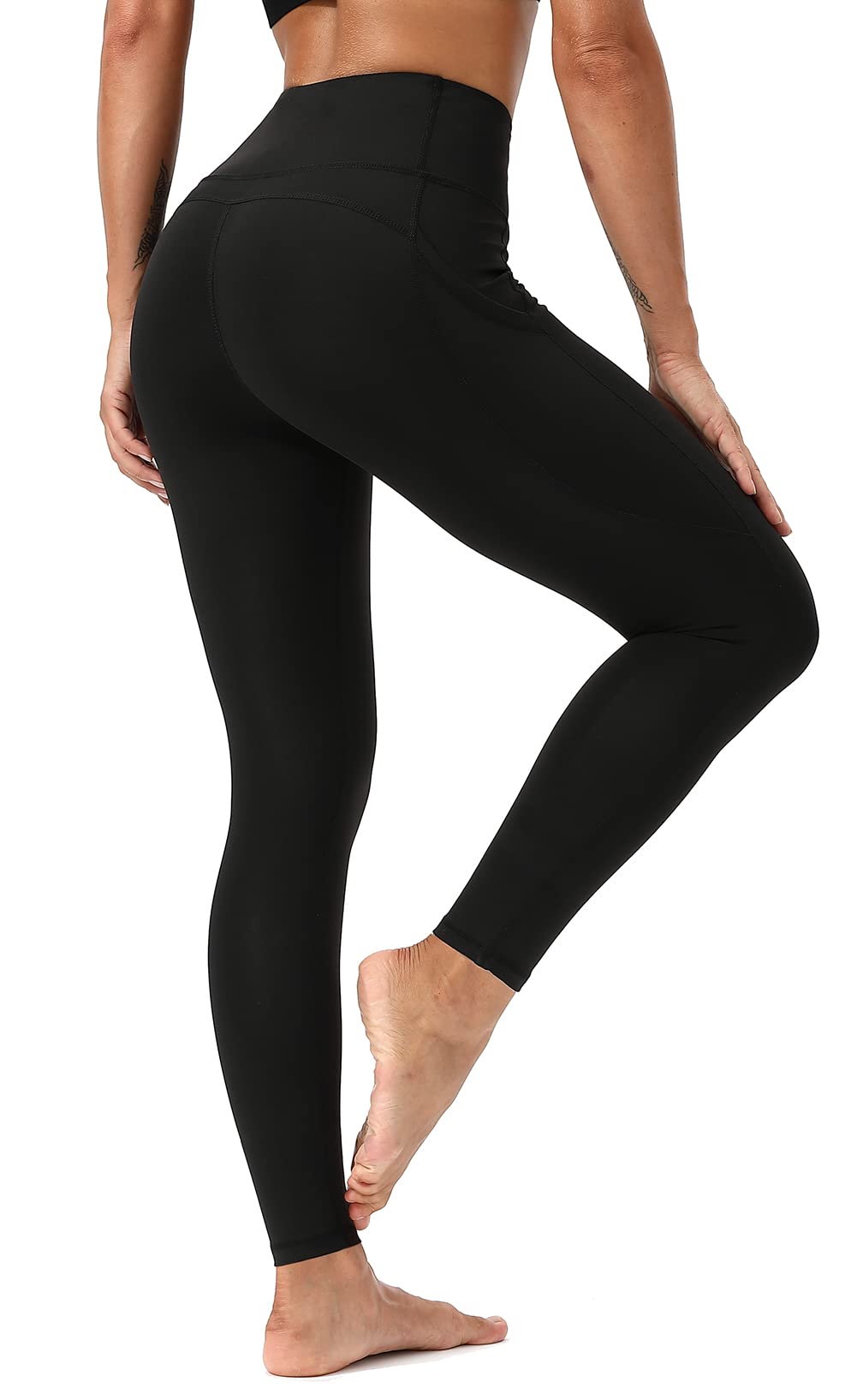 ENEESSI Women's High Waisted Yoga Leggings with Pockets,Tummy Control Non See Through Workout Athletic Running Yoga Pants Black XXL