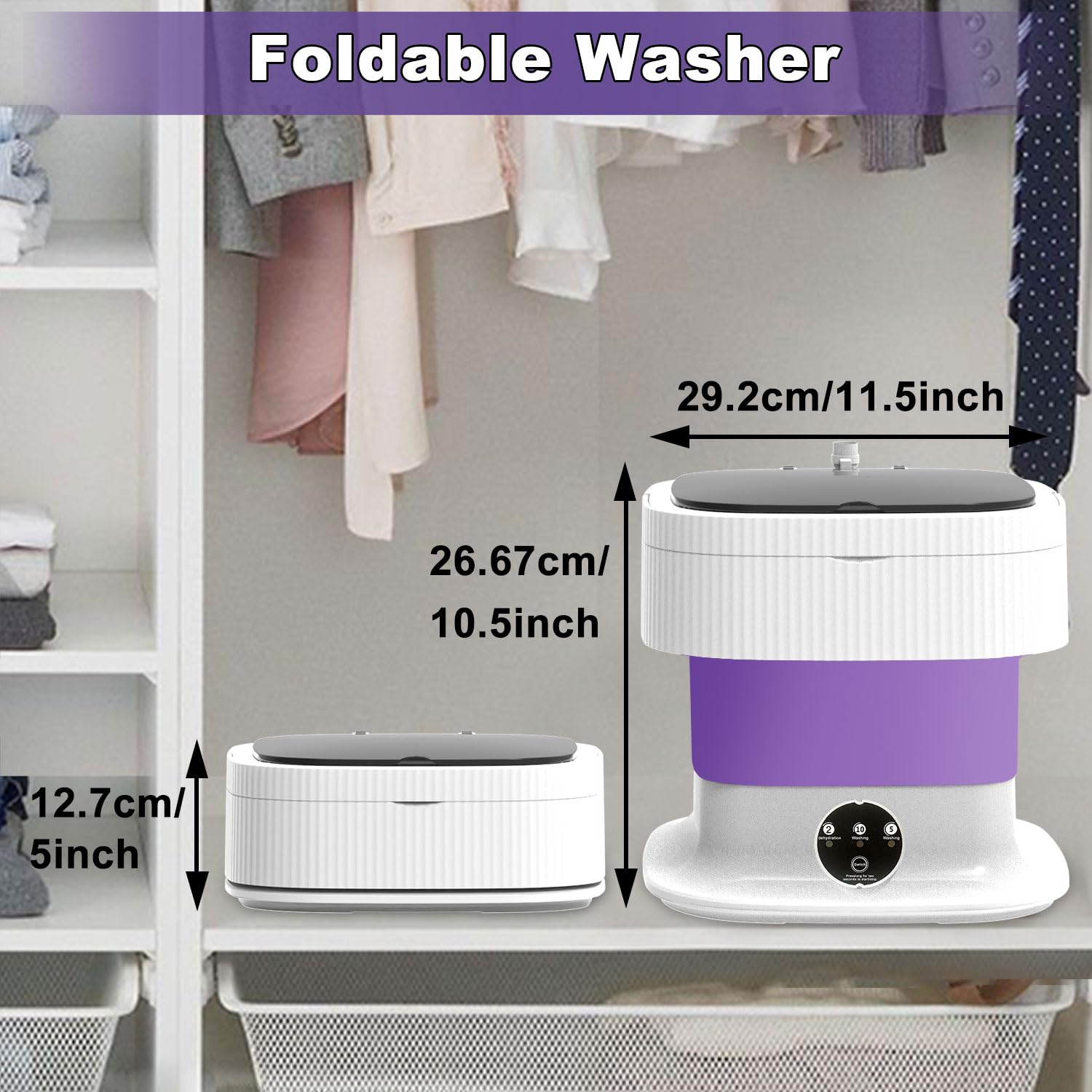 Mini Portable Washing Machine with Spin Dry, 13L Foldable Small Washer,Compact Laundry Lavadora Portatil for Underwear, Baby Clothes, Socks or Small ltems, Dormitory, Apartments, Travel, Purple