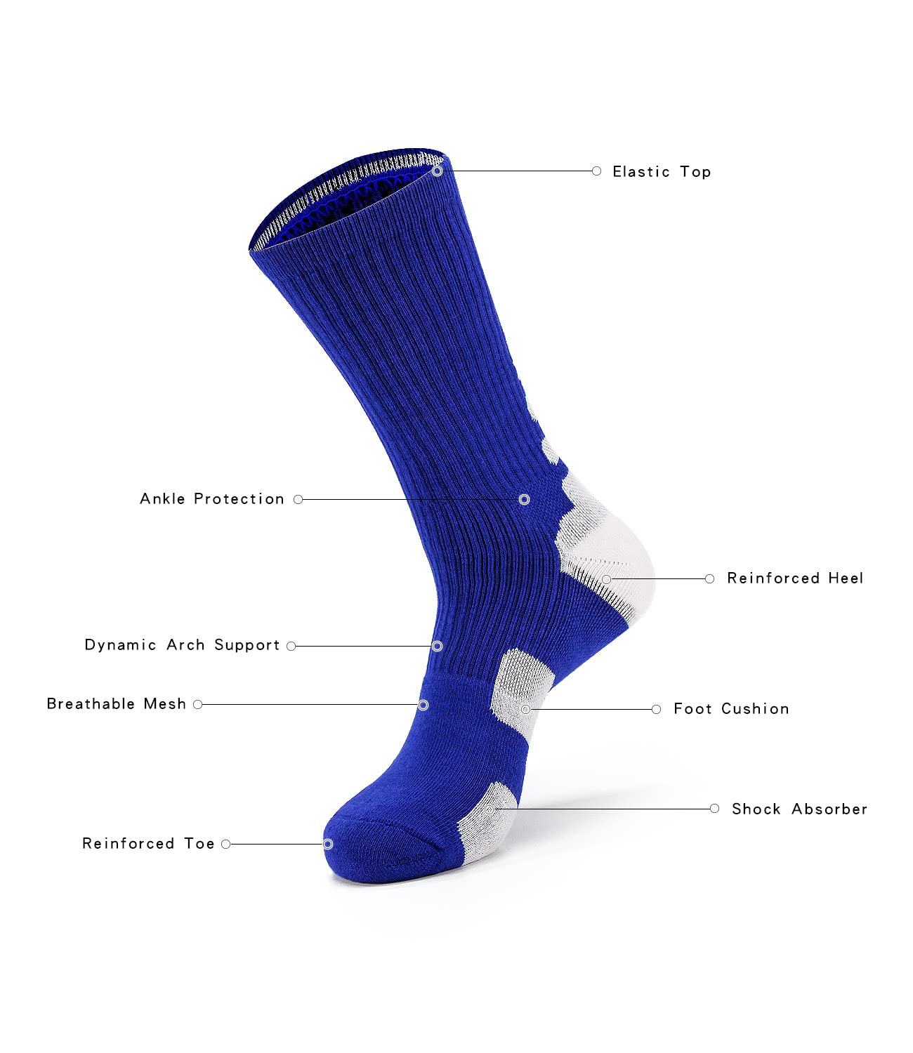 DILIBA Running Basketball Socks Cushion Athletic Crew Volleyball Socks for Men's Women's 13-15 Red