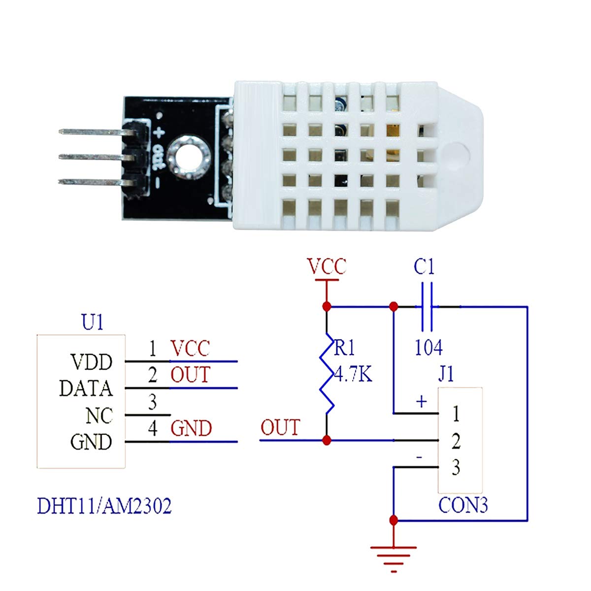 DaFuRui 2Pack DHT22/AM2302 Digital Temperature and Humidity Sensor Module Temp Humidity Monitor with Cable Compatible for Arduino